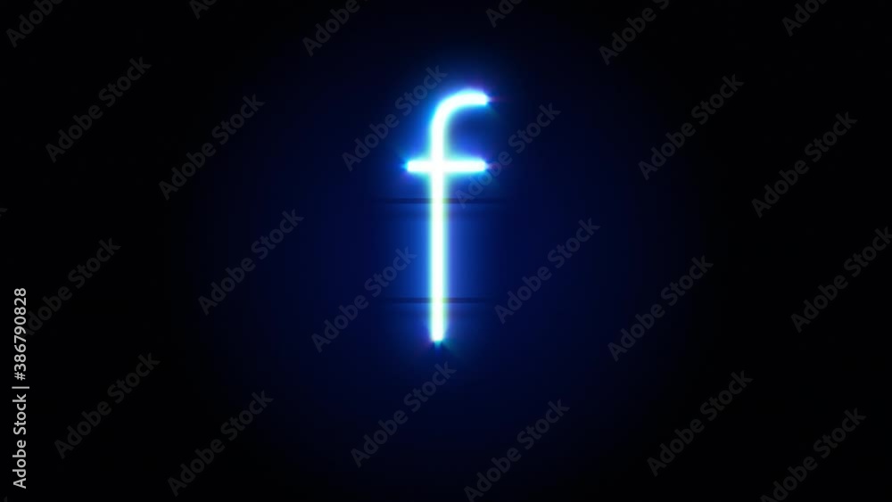 Neon font letter F lowercase appear in center and disappear after some ...