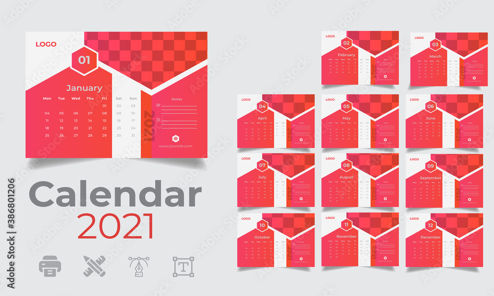 Corporate colorful Desk calendar 2021 template Design Stock Vector ...