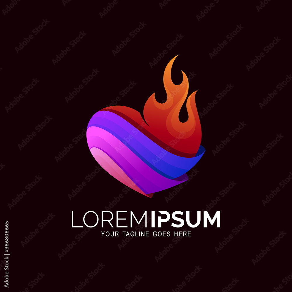 Fire Heart Logo designs concept vector, Love Fire logo symbol icon, 3d ...