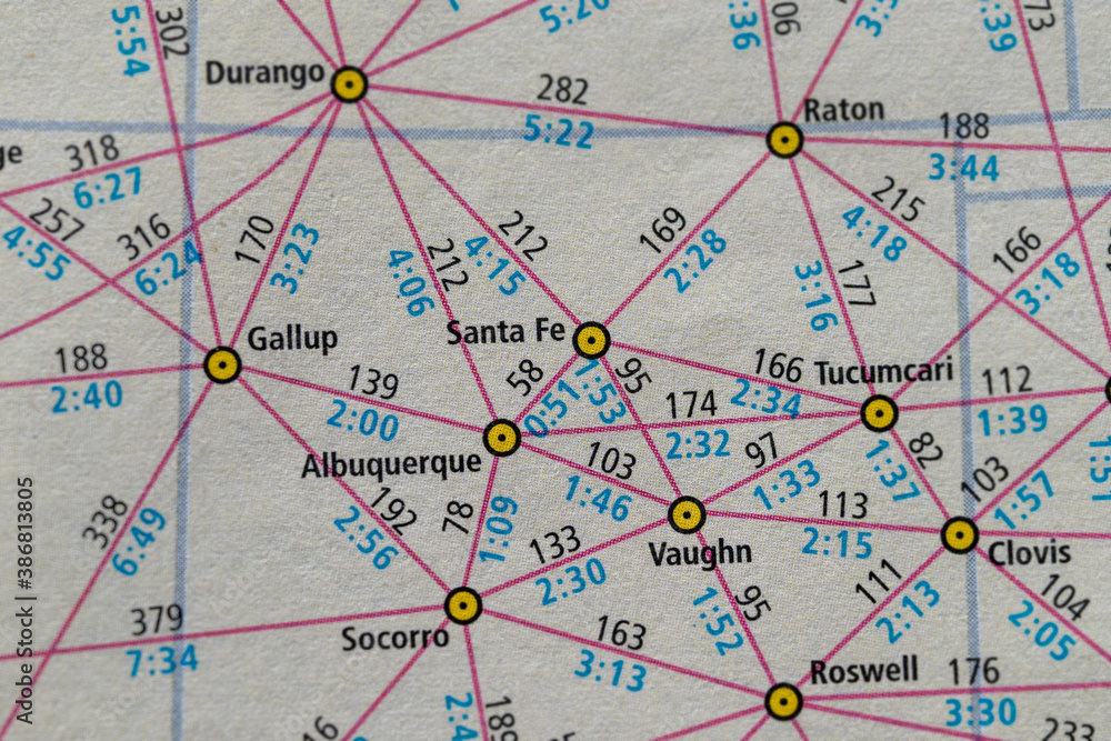 USA MAp with distances and drive times. Stock Photo | Adobe Stock
