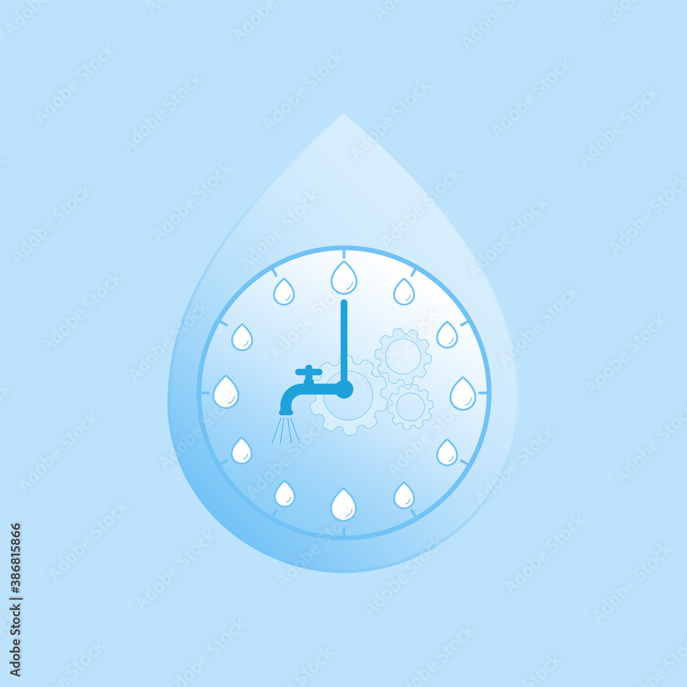 Clock with tap icon as hour hand in drop shape is a gimmick of ...