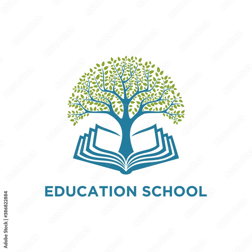 Vector abstract logo tree in the book design template for education ...