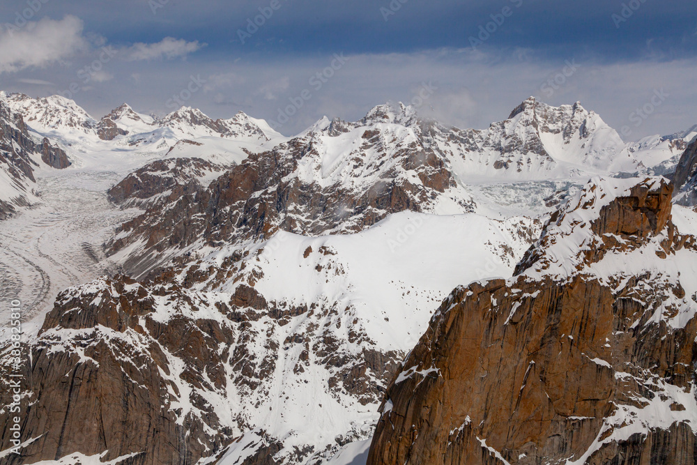 landscape of beautiful snow capped mountains, located in the Gilgit ...