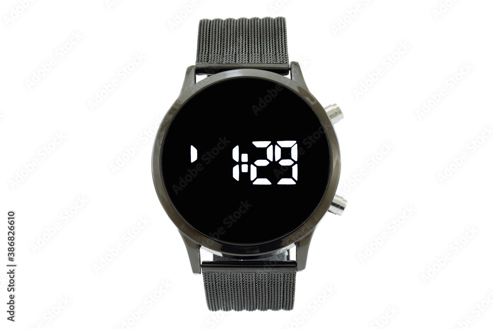Round smartwatch with black matte style strap, black dial face and ...
