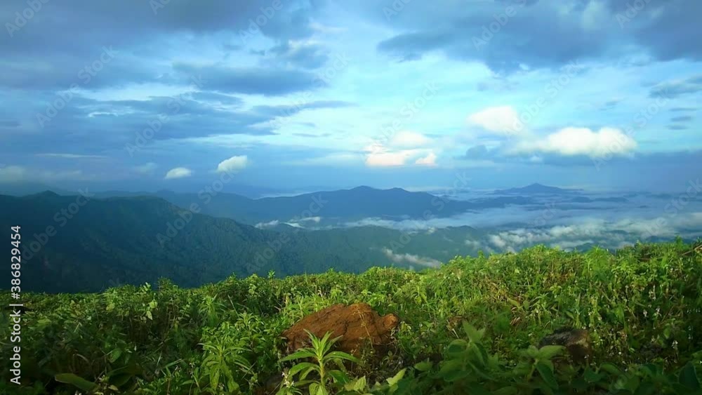 Cloud layer movements above mountain range of western ghat forests clip ...