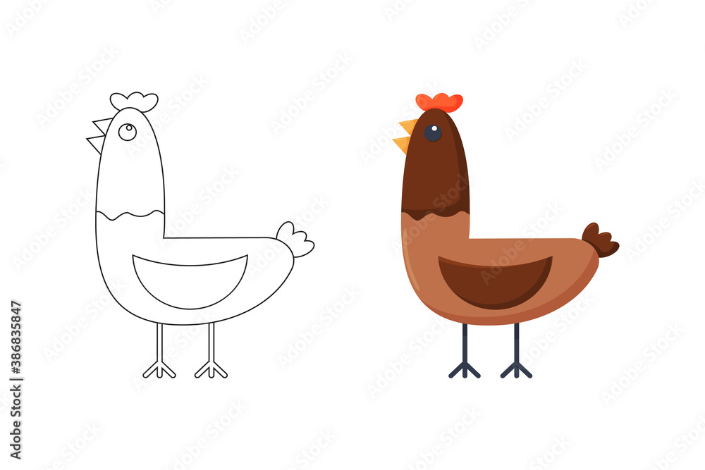 hen - coloring book. Coloring page to educate preschool kids . Game for ...