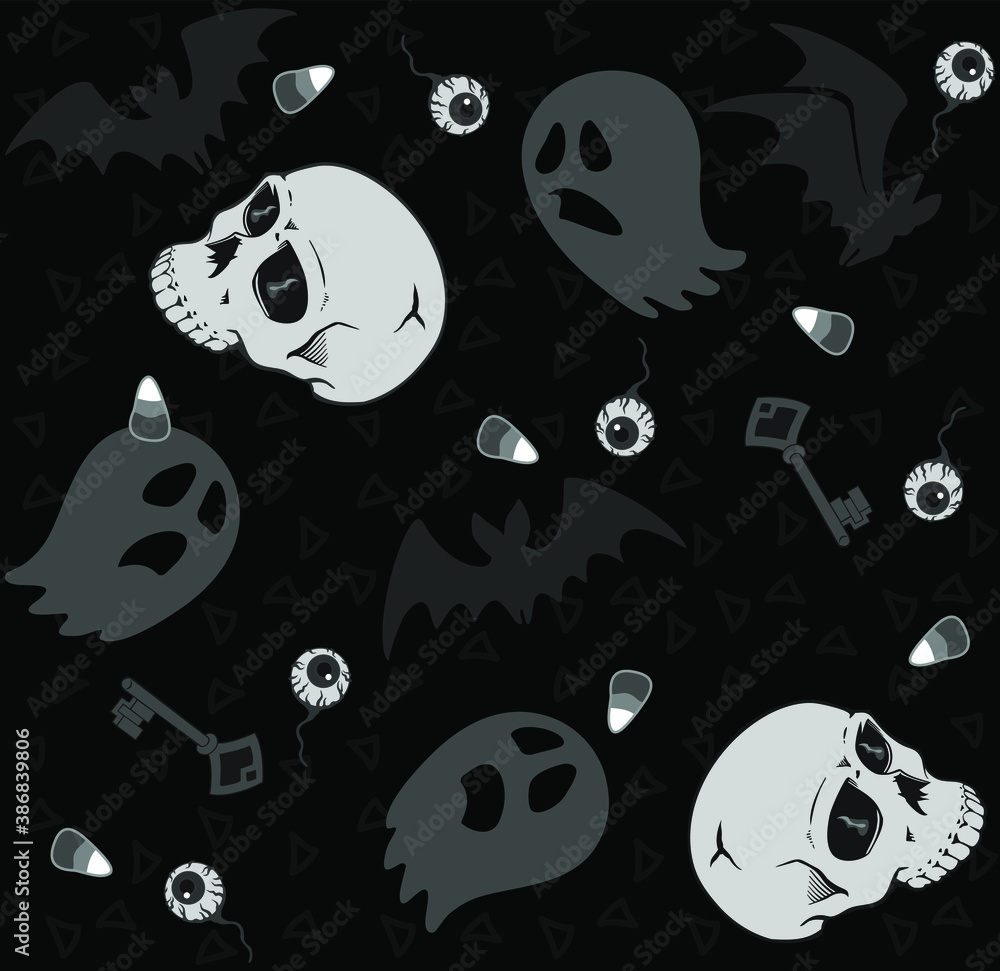 Seamless pattern hallowen skull and bat designs. Modern wallpaper ...
