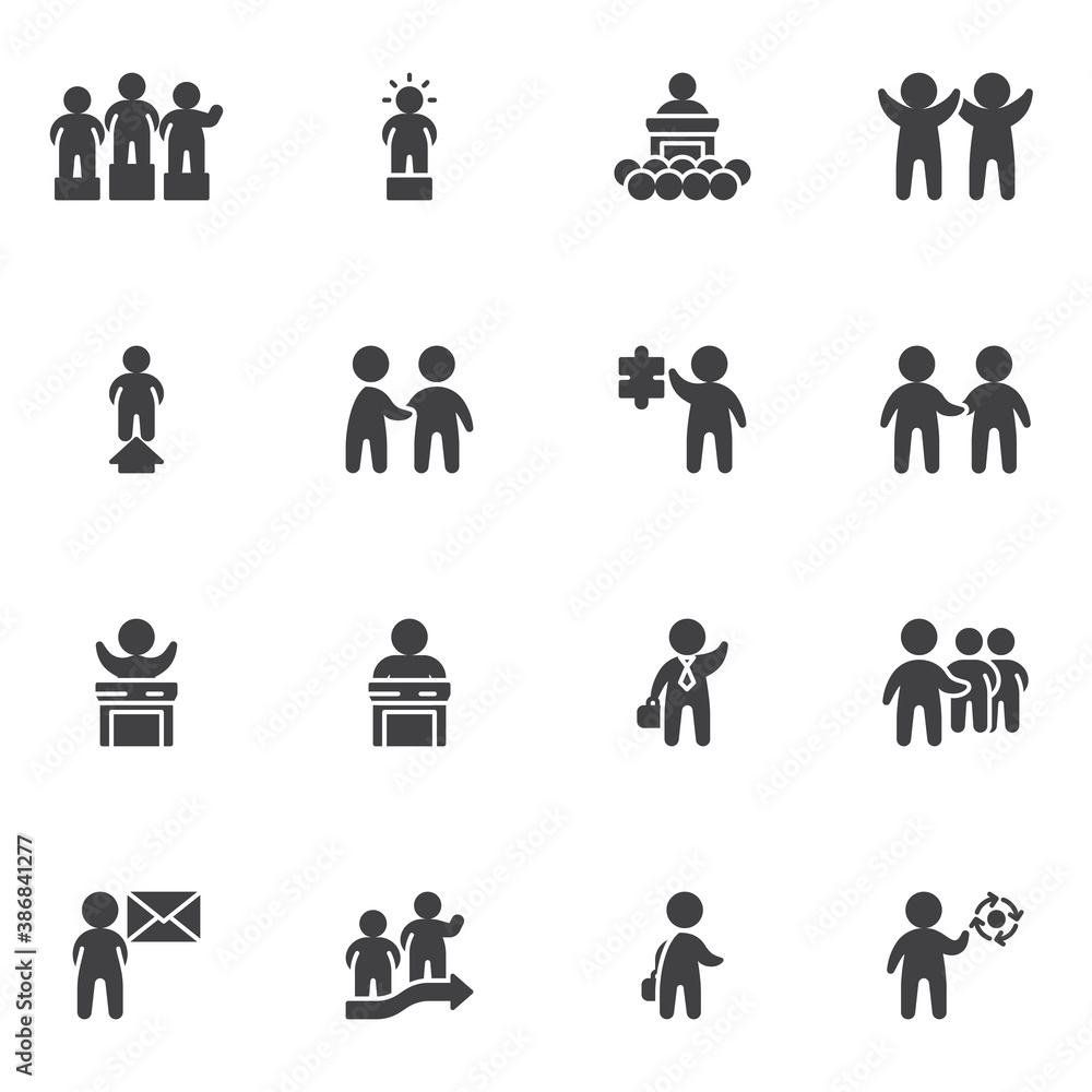 Teamwork group vector icons set, modern solid symbol collection, filled ...