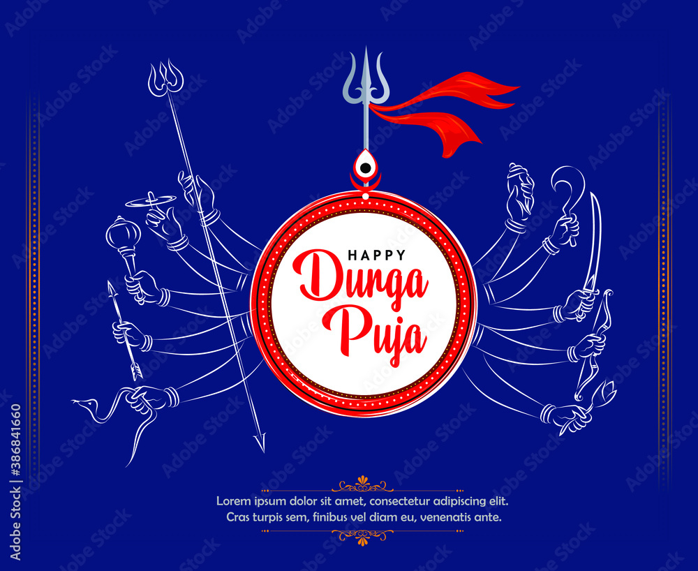 Happy Durga Puja Festival Background with Goddess Durga Hands, Trident ...