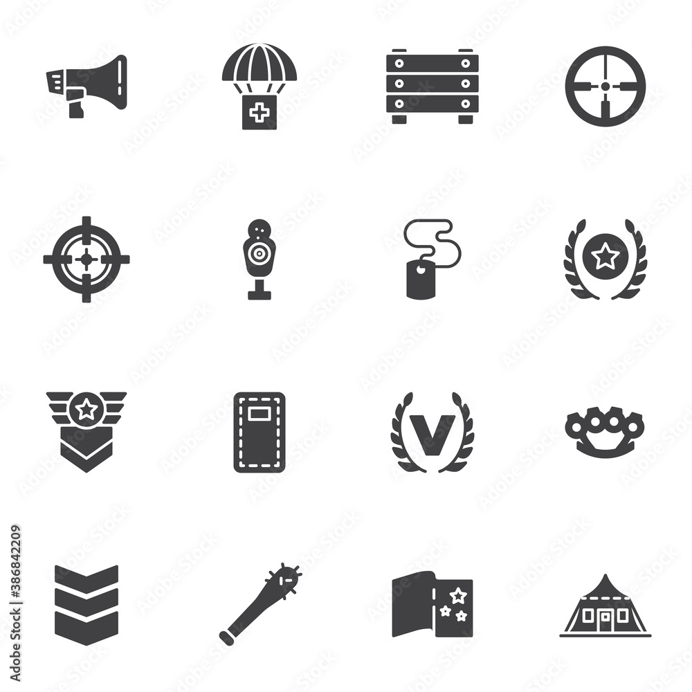 Military vector icons set, modern solid symbol collection, filled style ...