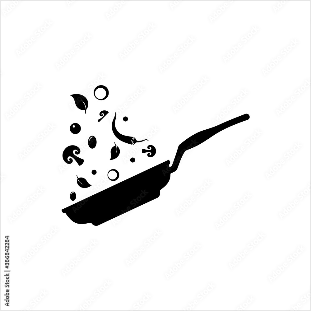 Tossing Food In Pan Icon, Tossing Turning Cooking Food Stock Vector ...