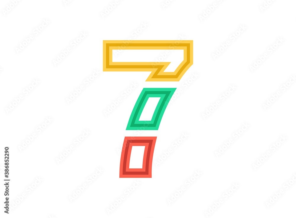 7 number logo, vector outline stroke font. Slice, cut design with red ...
