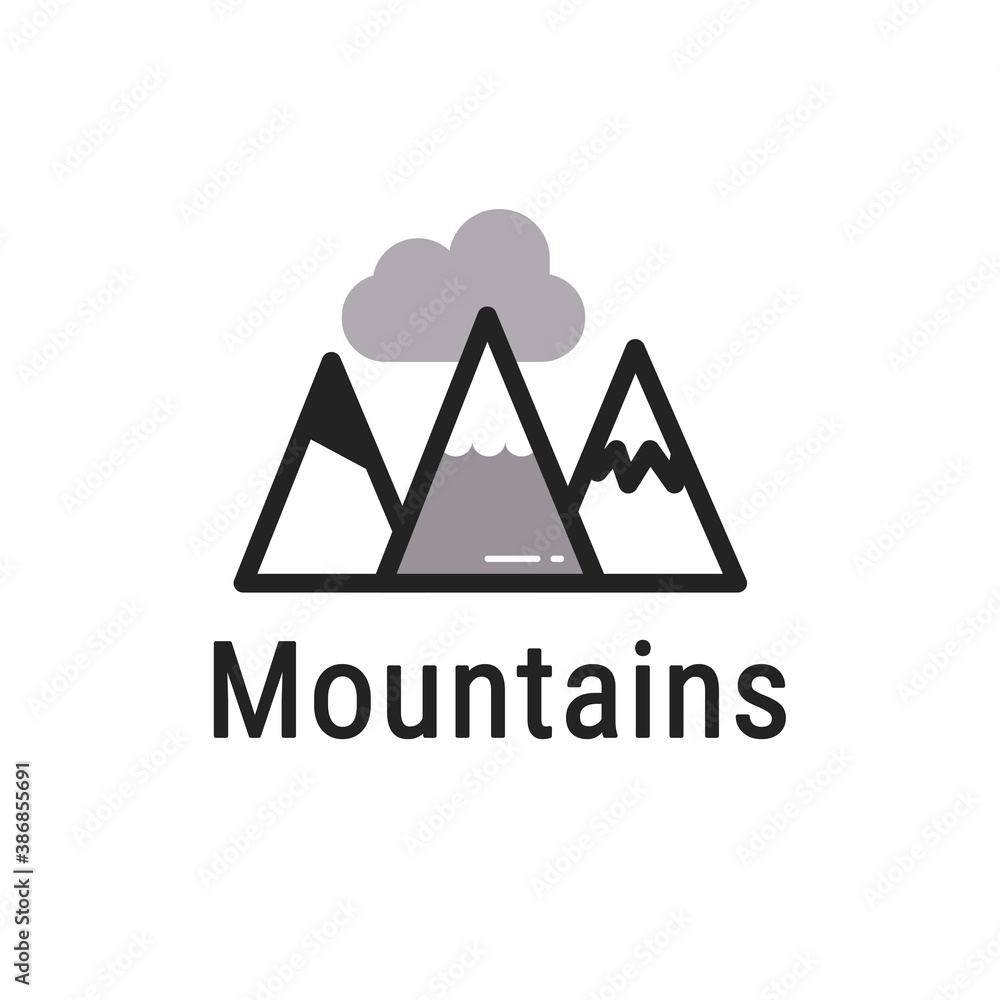 Black and white logo of the mountain and cloud for social networks and ...