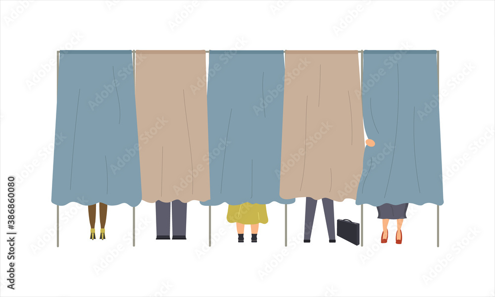 Political election process. Bundle of people are in the voting booths ...