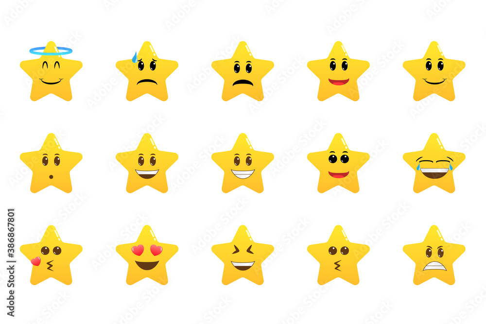 Funny cartoon star character emotions set. Star emoji. Cute emoticons ...