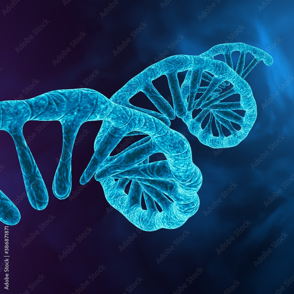 Microscopic view of a single RNA strand of a infectious Coronavirus. 3D ...