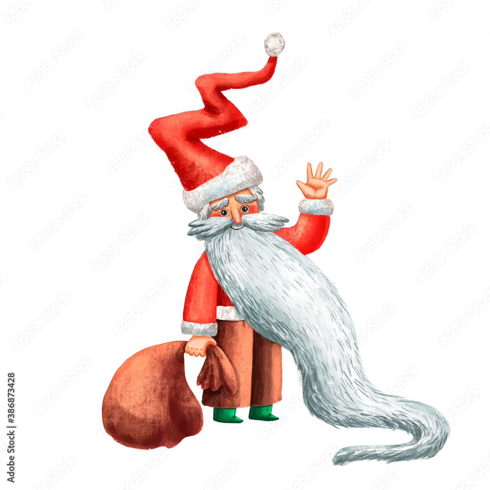 Cute digital illustration of Santa Claus. Funny traditional character ...
