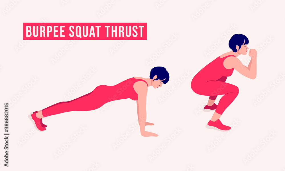 Burpee Squat Thrust exercise, Woman workout fitness, aerobic and ...