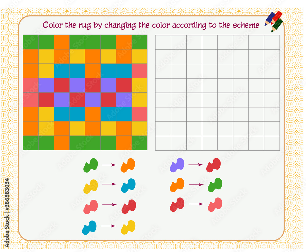 Game for the development of logical thinking. Color the rug by changing ...