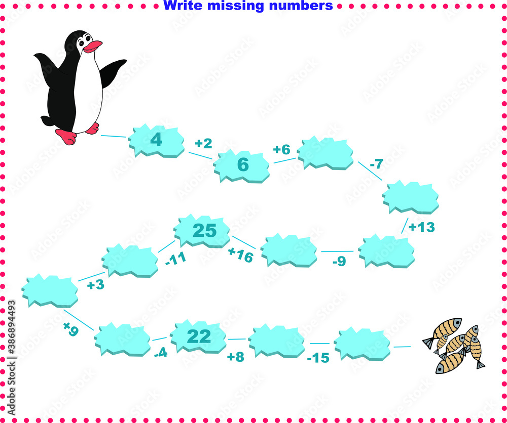 Math educational games for kids. Fill in the line, write the missing ...