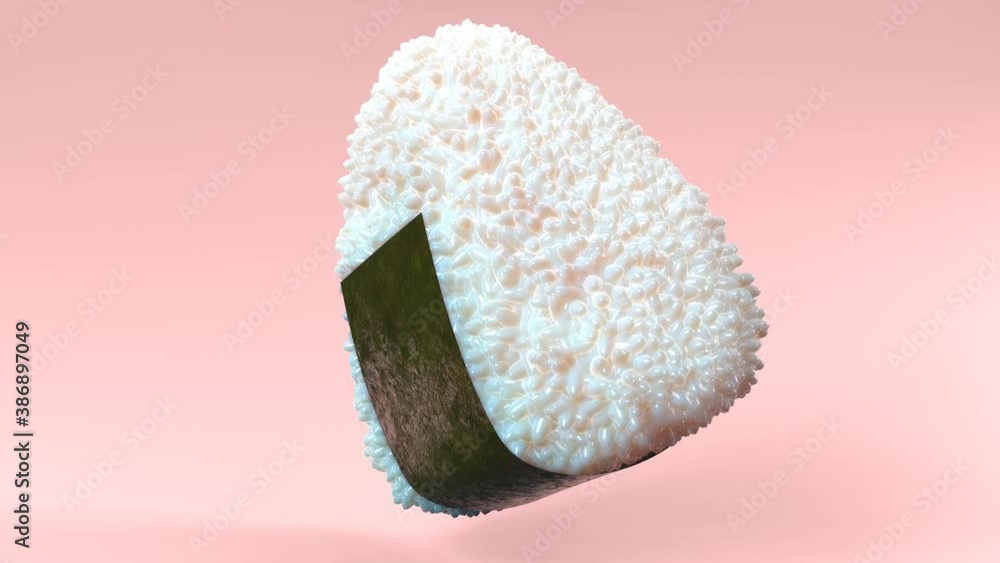 Onigiri rice ball wrapped in Nori seaweed on pink background. Loop able ...