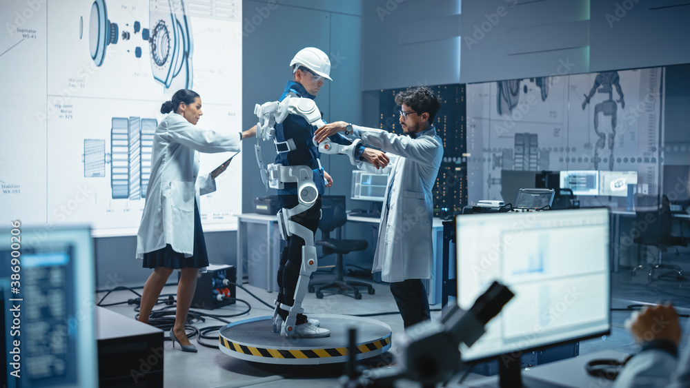 In Robotics Development Laboratory: Engineers and Scientists Work on a ...