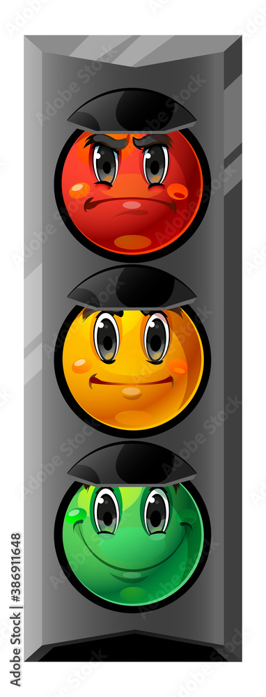 Set of vector traffic light emoticons: red, yellow and green emoticons ...