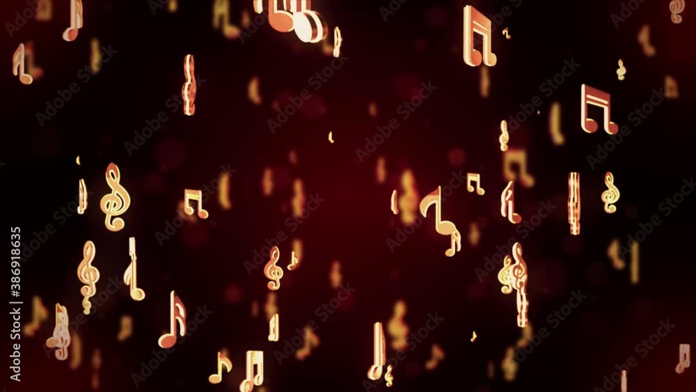 Abstract art audio music notes falling on a black. Stage shows ...