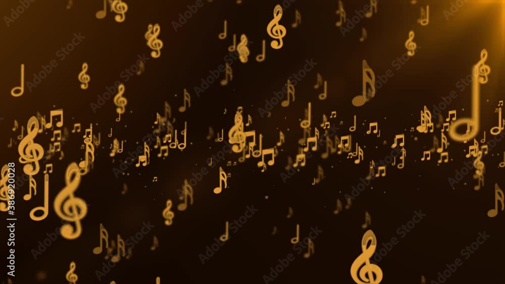 Abstract art audio music notes falling on a black. Stage shows ...