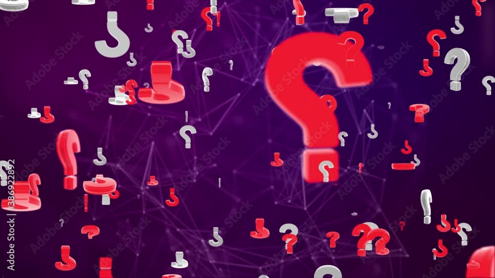 Abstract Many shiny Red White fading question marks blinking Falling ...