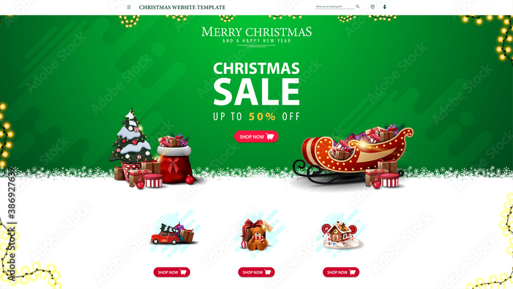 Christmas website template with discount offer, Green Christmas website ...