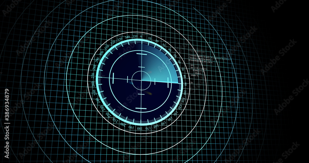 Radar scanner search for enemy aircraft and ship. 3d view of radar scan ...