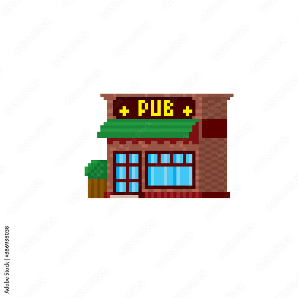 Vetor de Pub, bar. Pixel art. Old school computer graphic style ...