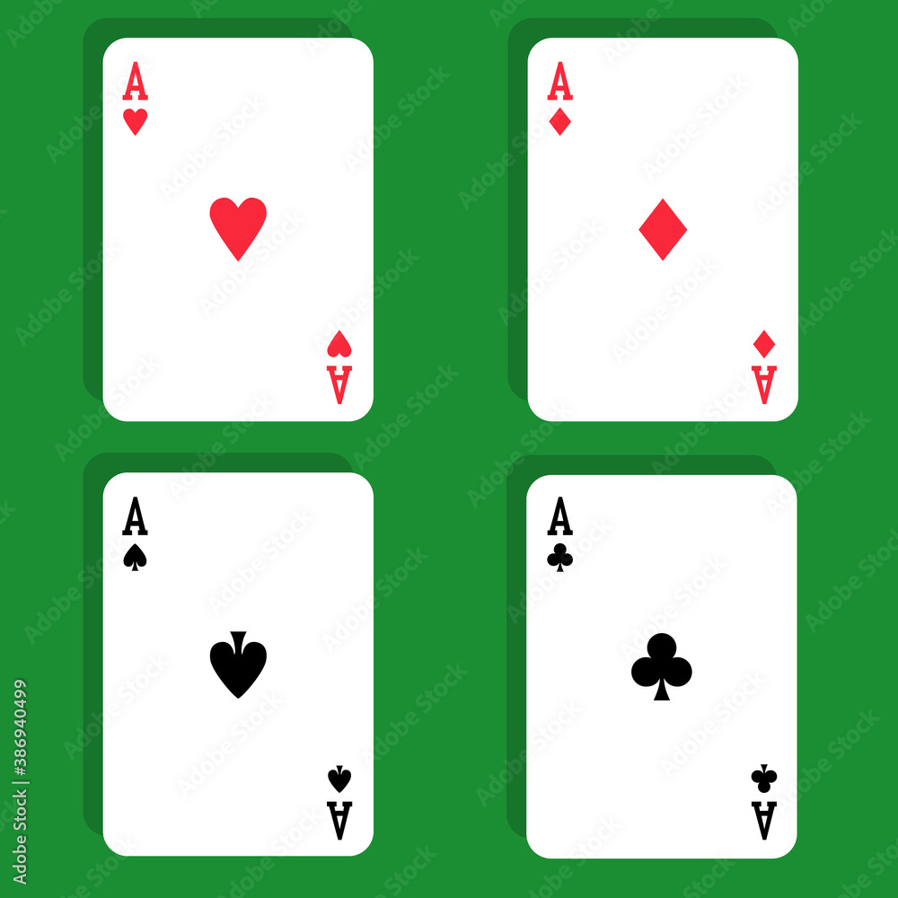 four ace cards on a green background. Vector. Red and black suits ...
