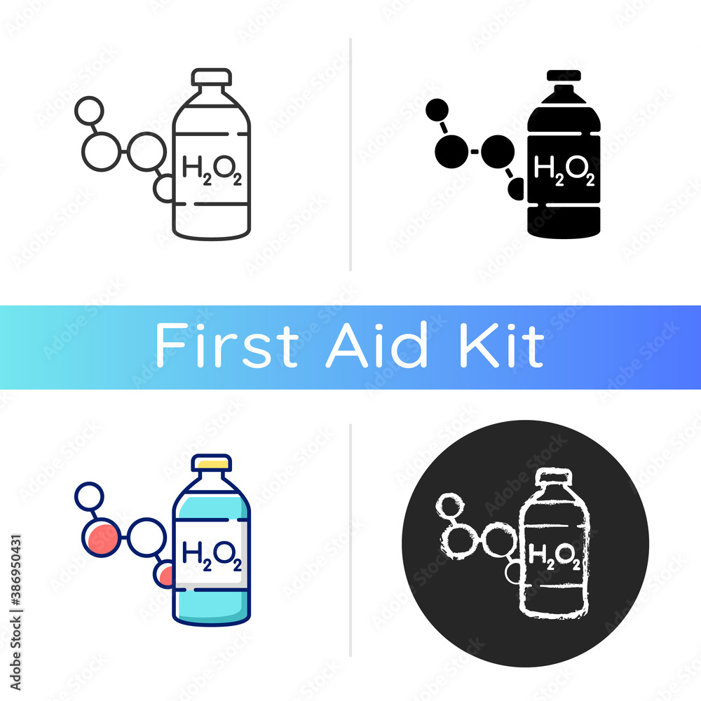 Hydrogen peroxide icon. Medical cleanser to treat wound. First aid ...
