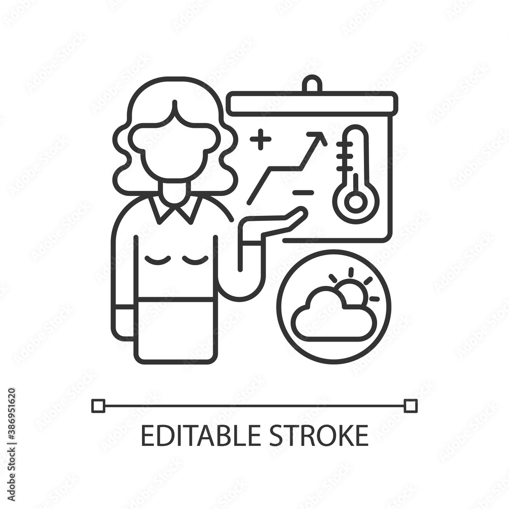 Weather forecasters linear icon. Meteorologist. Atmosphere conditions ...