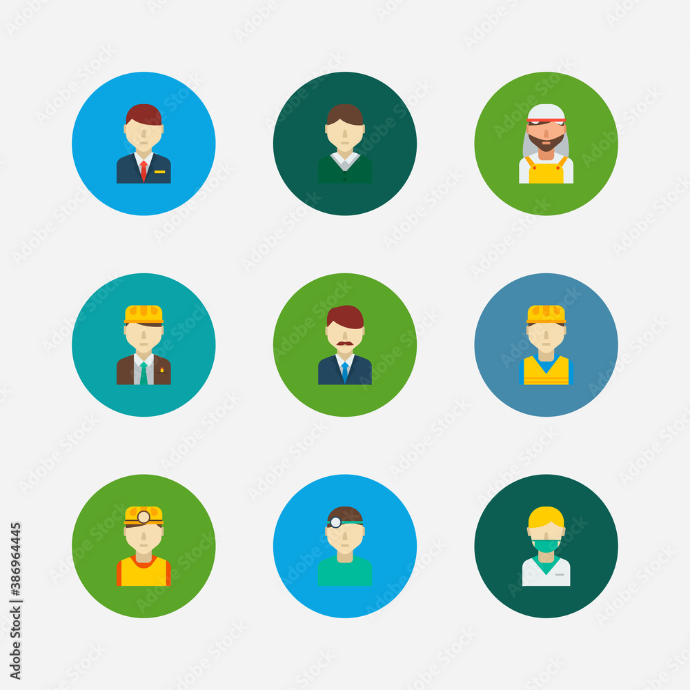 Occupation icons set. Office boss and occupation icons with safety ...