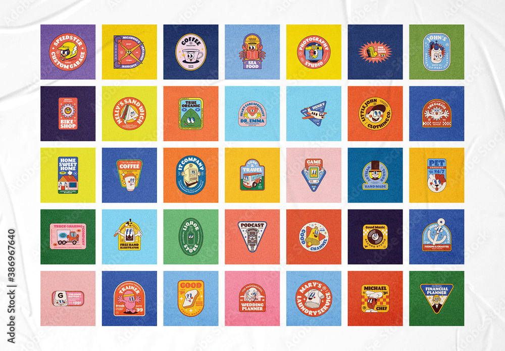 Retro Cartoon Character Illustration Logo Badges Stock Template | Adobe ...