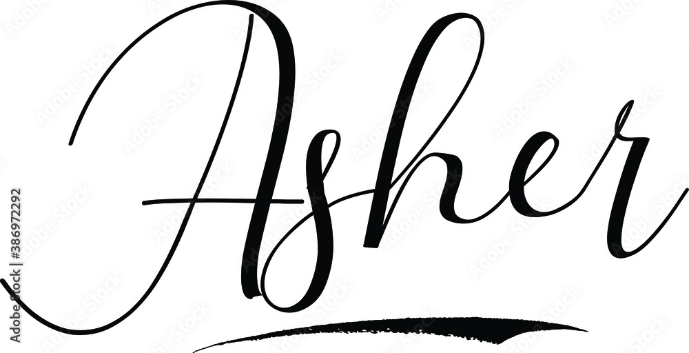 Asher-Male Name Cursive Calligraphy on White Background Stock Vector ...