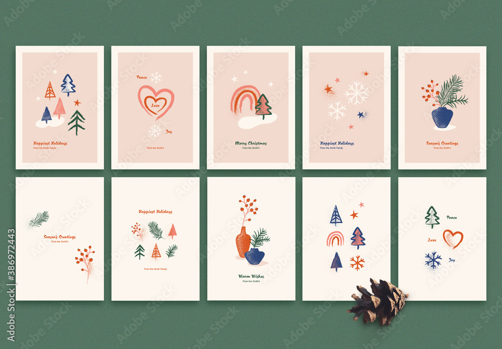 Holiday Card Layout Set with Illustrations Stock Template | Adobe Stock