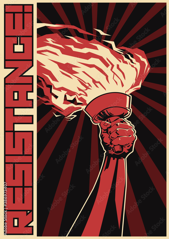 Fire of Revolution, Resistance Propaganda Poster, Retro Style, Arm and ...