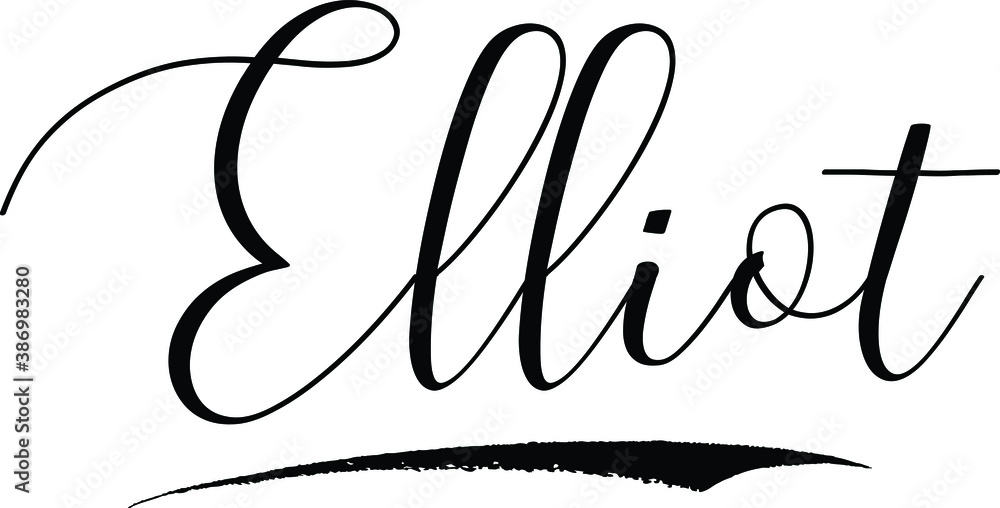Elliot -Male Name Cursive Calligraphy on White Background เวกเตอร์สต็อก ...