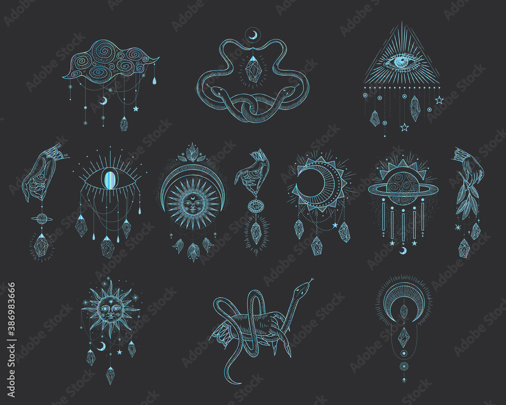 Vector illustration set of moon phases. New style, holographic ...