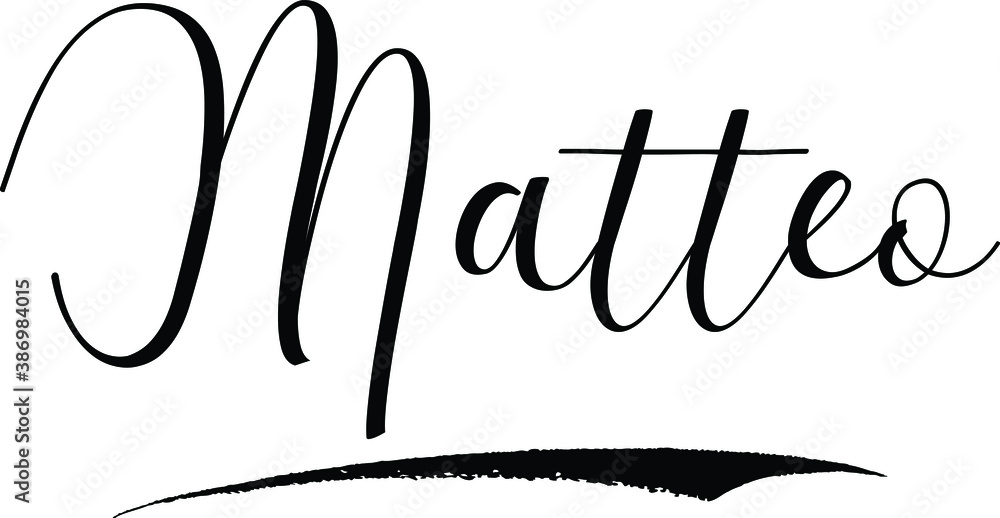 Matteo -Male Name Cursive Calligraphy on White Background Stock Vector ...