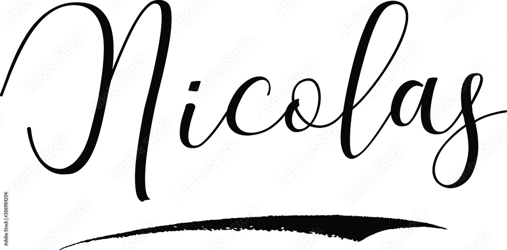 Nicolas -Male Name Cursive Calligraphy on White Background Stock Vector ...