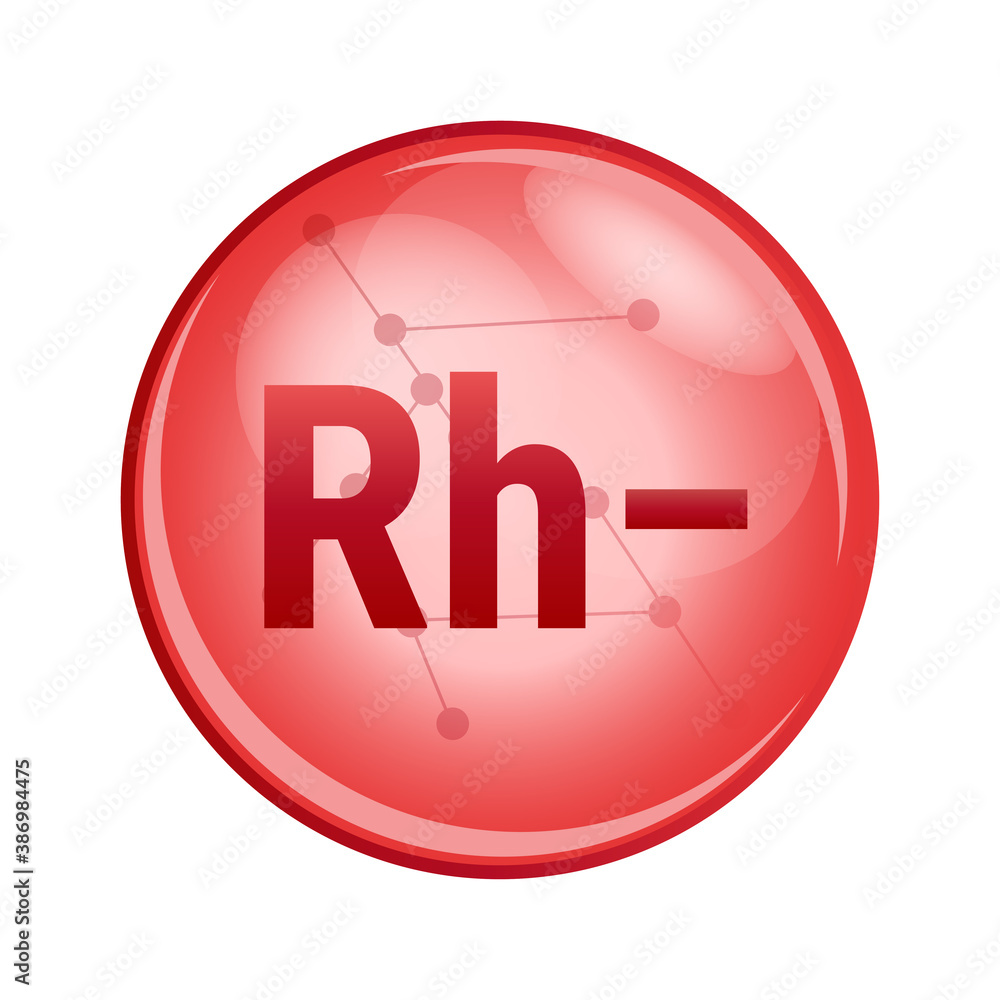 Vector red icon of Rh− from blood group system, which determines blood ...