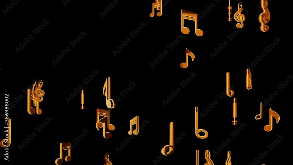 Golden Musical Notes flowing flying stream notes on a black music ...