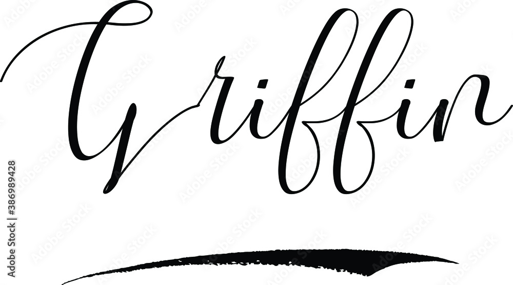Griffin -Male Name Cursive Calligraphy on White Background เวกเตอร์ ...