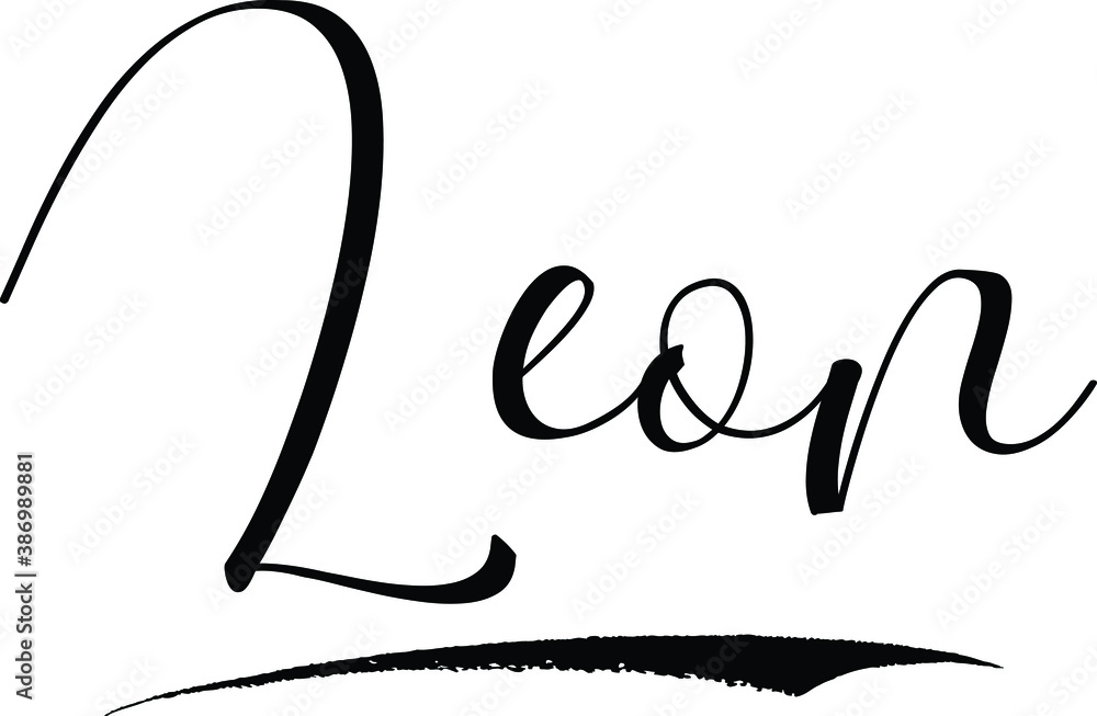 Leon -Male Name Cursive Calligraphy on White Background Stock Vector ...