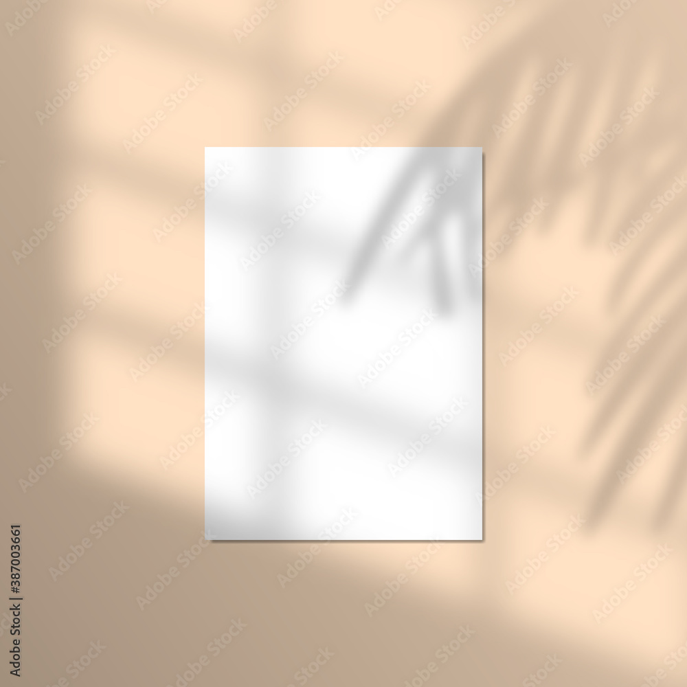 Vector illustration of a4 paper mockup with realistic tropical shadow ...